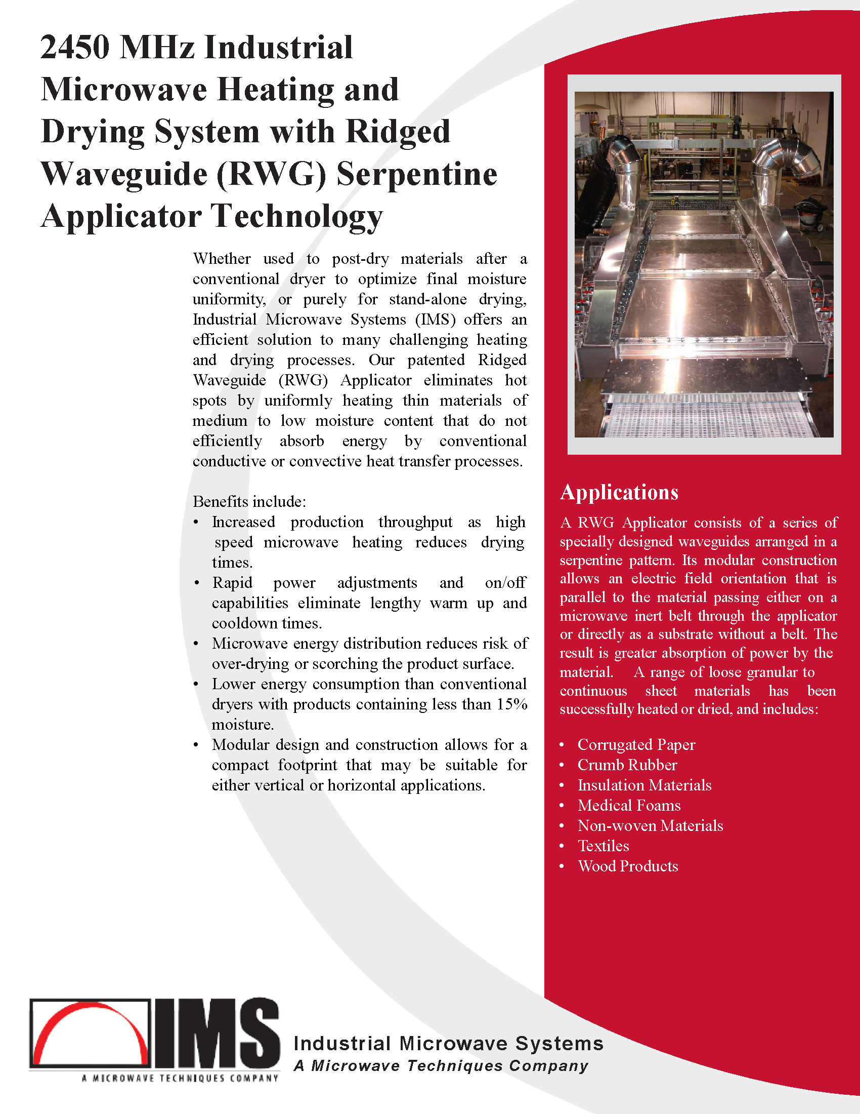 2450 MHz Ridged Waveguide Heating and Drying System Brochure | IMS